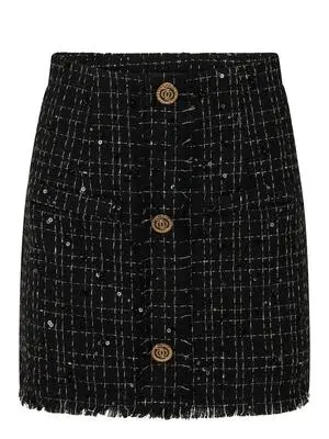 GOD SAVE QUEENS Sequined Tweed Mini Skirt With Braided Detail - Black