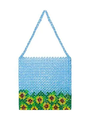 TILLIE BEADS Yellow Teal Sky Sunflower Detail And More Tote Bead Bag Blue
