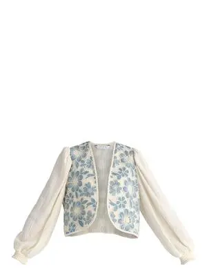 PAISIE Cutwork Embroidery Cheesecloth Jacket In Light - Blue