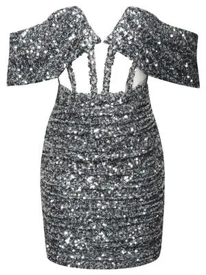 MISS CIRCLE NEW YORK Weston Sequin Off Shoulder Corset Dress - Silver