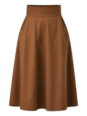 NIKKA PLACE A-line Midi Cotton Skirt - Brown