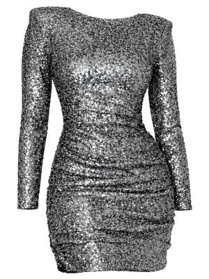 MONICE LONDON Bey Sequin Mini Dress- Gunmetal Silver