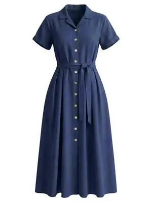 FRANCHETTI BOND Violetta Rich Navy Linen Mix Shirt Dress - Blue