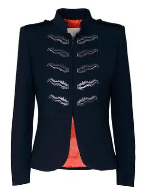 THE EXTREME COLLECTION Navy Blazer With Embroidery And Mandarin Collar - Blue