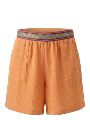 LALIPOP DESIGN Terracotta Muslin Textured Waistband Relaxed Shorts - Orange