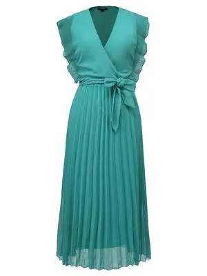 SMART AND JOY Pleats Ruffle Wrap Effect Dress Aqua - Green