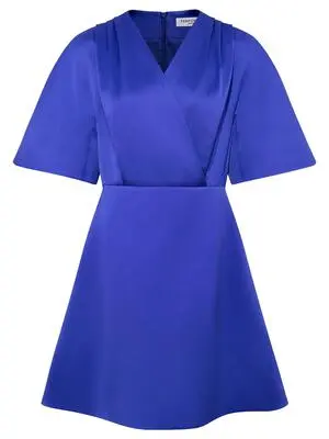 FEMPONIQ Pleated Shoulder Kimono Sleeve Satin Duchess Dress / Royal - Blue