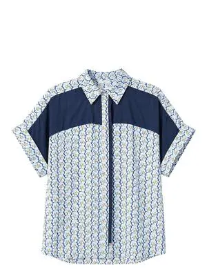 SMART AND JOY Short-sleeve Blouse In Geometric Print - Blue
