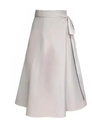 FROCK TALES Illusion Wrap Midi Skirt In Dove With Pockets - Grey
