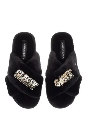 LAINES LONDON Classic Laines Slippers With Classy Cunt Brooches - Black