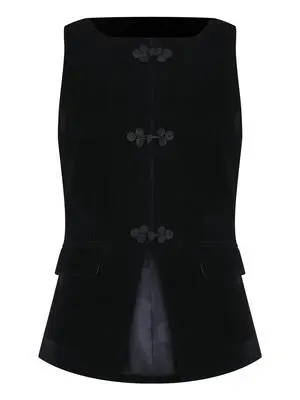 MAVLO Tailored Velvet Vest With Chinese Knot Buttons - Black