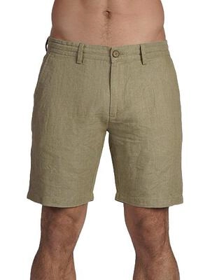 EIGHT X 100% Linen Slim Fit Shorts Olive - Green