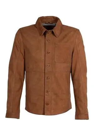 Mauritius Nubuck Leather Button-down Shacket Jemmo Cognac - Brown