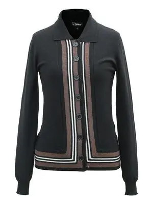 SMART AND JOY Cardigan With Contrasting Edges- Black And Coffee - Brown