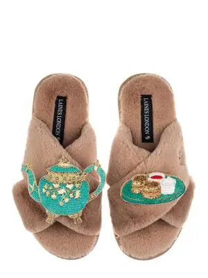 LAINES LONDON X Juliet Sear Tea & Scones Slippers - Brown