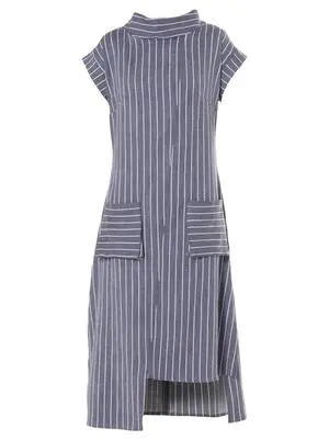 METAMORPHOZA Midi Striped Denim Dress In Dark - Blue