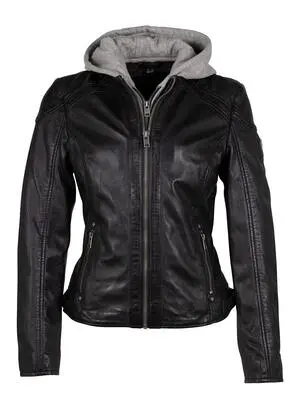 Mauritius Removable Hood Leather Jacket Allice - Black