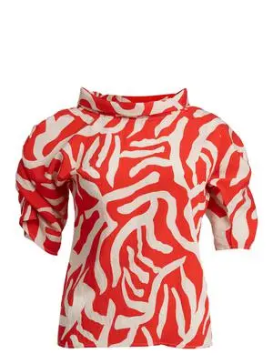 BIANCA POPP Puff Blouse With Collar In Print - Red