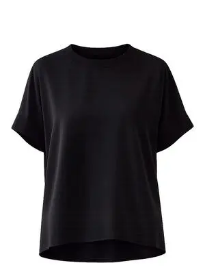 EXQUISE Wide Satin Front & Knit Back Alberic Blouse - Black