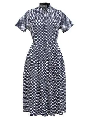 SMART AND JOY Cotton Shirt Dress White & Navy - Grey