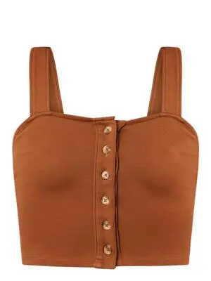 KNOWN SUPPLY Cropped Button Tank Jazz Spice - Brown