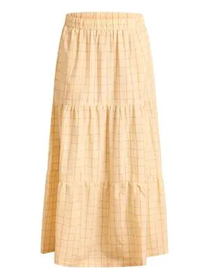 KNOWN SUPPLY Tiered Checkered Maxi Skirt - Orange