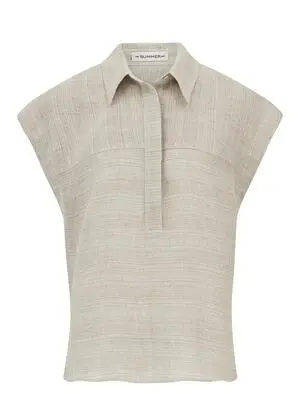 THE SUMMER EDIT Neutrals Blair Luxe Linen Shirt Natural - Black/blue