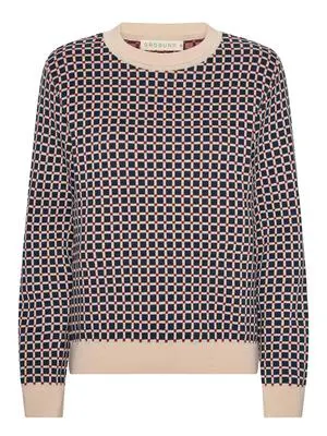 GROBUND Frida Knitted Blouse The One With Mosaic Details - Blue/red
