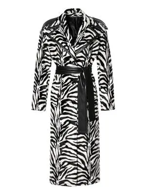 AGGI BY HALEWSKI Maxine Monochrome Coat With Zebra Print And Vegan Leather Trim - Black