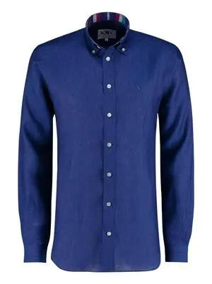 KOY CLOTHING Royal Linen Shirt Button Down Collar - Blue