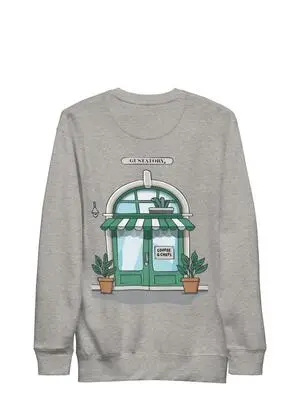 ANCHOR & CREW Carbon Gustatory Coffee & Chats Cotton Blend Embroidered Sweatshirt - Grey