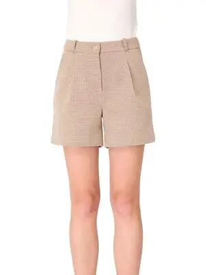 SMART AND JOY Micro Houndstooth Short Pants Beige - Brown