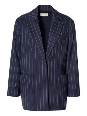 AGGI BY HALEWSKI Dora Mood Indigo Oversized Tennis Stripe Long Blazer - Blue