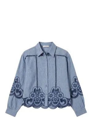 LATELIER LONDON L'atelier London Laser-cut Embroidered Cotton Shirt - Blue