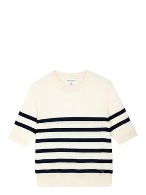 BEL CASHMERE White / Blue Roma Cashmere Sweater Stripped - White/blue