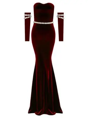 NUR KARAATA Eternal Pearl Dress - Red