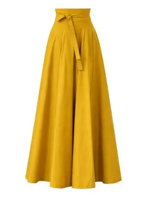 NIKKA PLACE Nikka Place Maxi Flared Cotton Skirt With Tie Belt Yellow