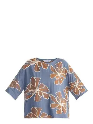 PAISIE Floral Embroidered Relax Fit Top - Blue