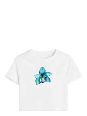 AURA & CO White / Blue Teal Lily Baby Tee - White/blue