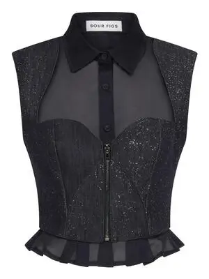 SOUR FIGS Composite Sparkly Denim Bustier Blouse - Blue