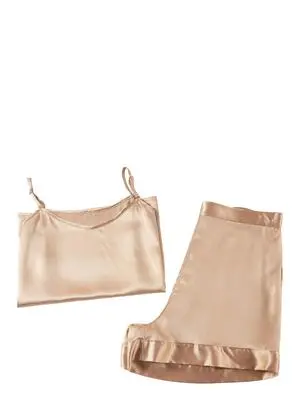 SOFT STROKES SILK Neutrals Pure Mulberry Silk Camisole And Shorts Set - Champagne