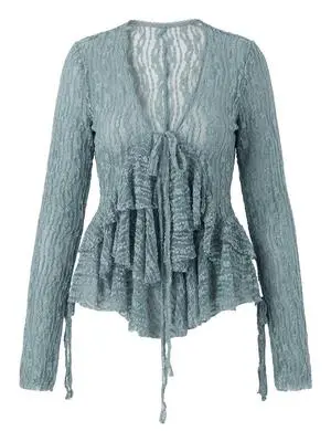 BELSIZE25 Flared Sleeve Knitted Lace Cardigan - Green