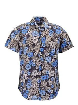 LORDS OF HARLECH Scott Tropical Mix Printed Button Up Shirt - Black