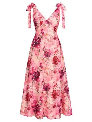 GIRL IN MIND Beverly Floral Tie Shoulder Midi Dress - Pink