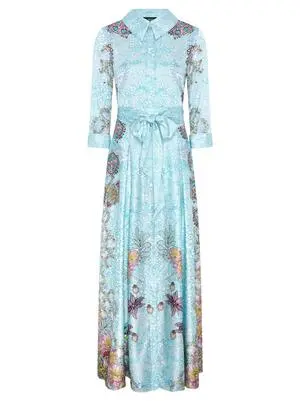 JESSICA RUSSELL FLINT Belted Maxi Shirt Dress / Floral Medley - Blue
