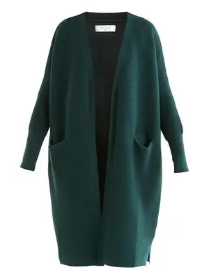 PAISIE Longline Ribbed Cardigan In Dark - Green