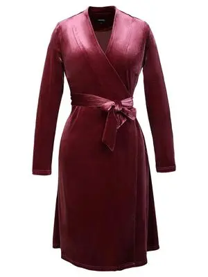 SMART AND JOY V Neckline Wrap Velvet Dress Burgundy - Red