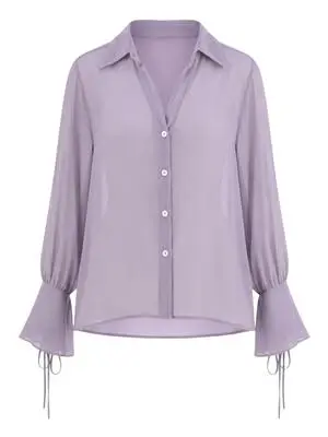 SUN CULTURE Sheer Button-down Shirt With Bow Sleeve Detail - Purple