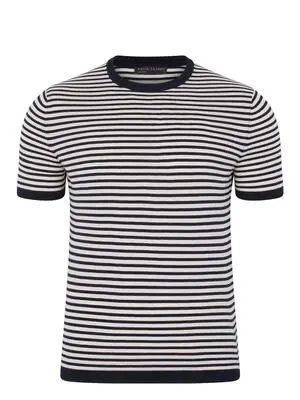 PAUL JAMES KNITWEAR Ultra Fine Cotton Antonio Knitted Narrow Breton Stripe T-shirt - Blue