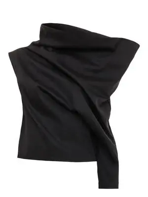 SAZHA Sculptural Asymmetric Top With One-shoulder Draping - Black